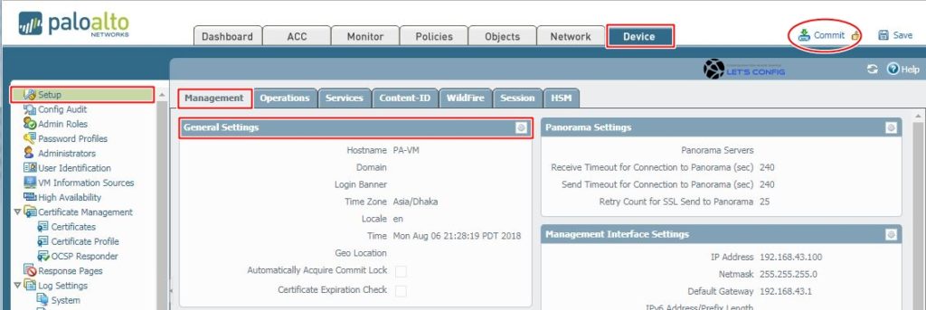 Palo Alto Networks Firewall Management Configuration - LetsConfig